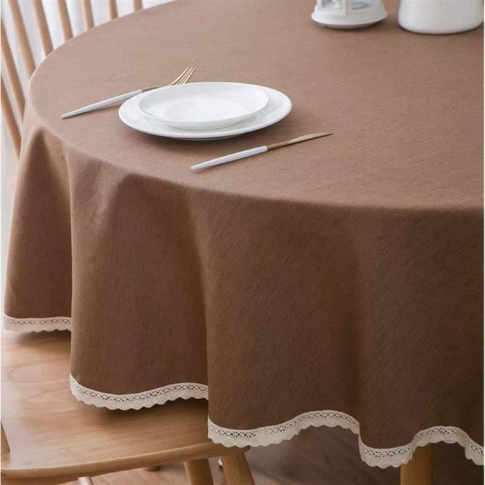 Nappe De Table Ronde Avec Bordures De Dentelle Lavable Tissu De Table ...