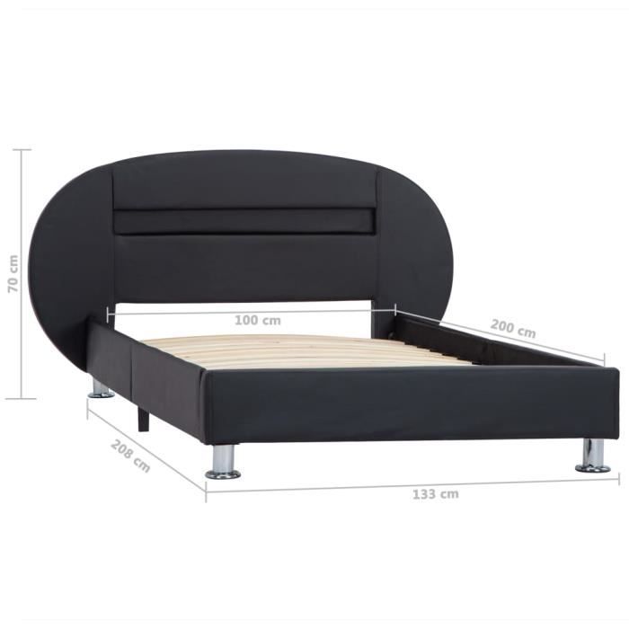 Lit Grand Lit double Cadre de lit avec LED Noir Similicuir 100x200 cm ...