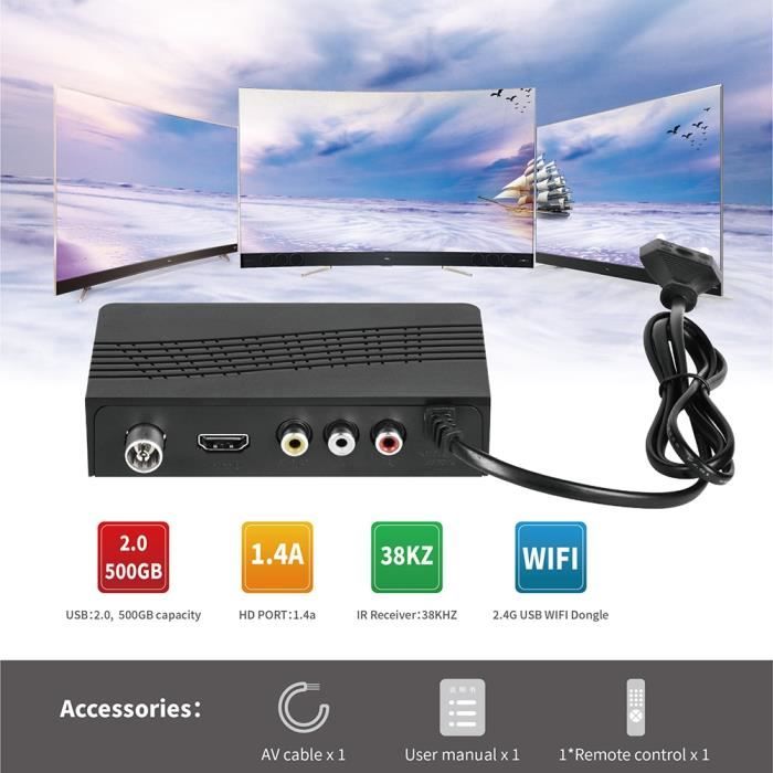 Récepteur-décodeur,Boîtier Smart TV numérique 1080P, DVB-T2, H.265 ...