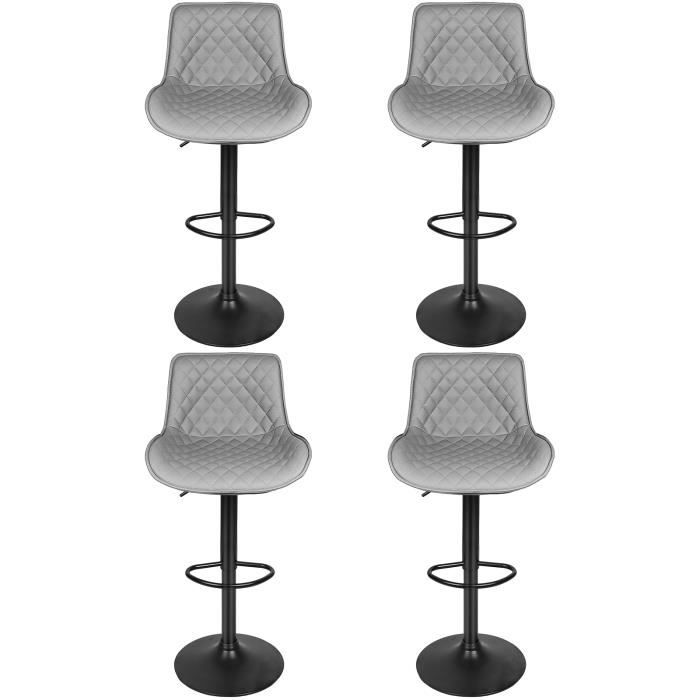 Lot de 4 chaises de bar réglables en PU - HOMEWELL - Gris - Contemporain - Design - Intérieur ...