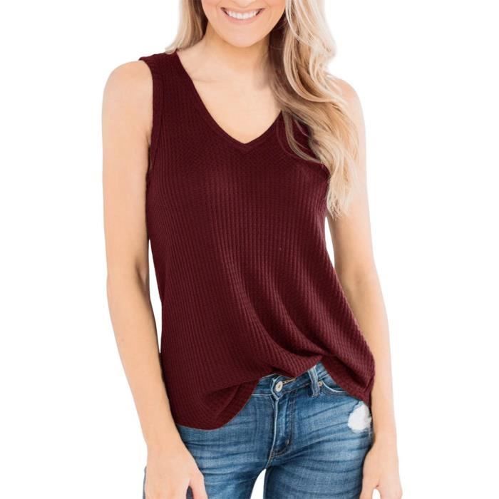 AmzBarley Femmes Été sans Manches Hauts Décontractés Blouses Col en V ...