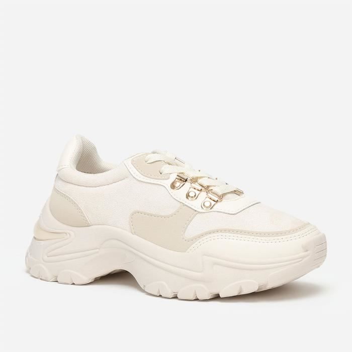 Baskets - LA MODEUSE - Bi-matières beige - Plateforme - Talon 5cm Beige ...