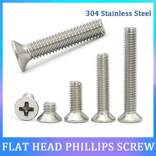 VIS,M3 50PCS-18mm--Vis cruciformes à tête plate en acier inoxydable, 304 pièces, M2 M2.5 M3 M3.5 ...