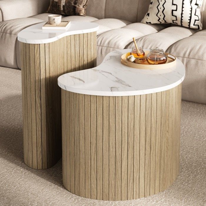 Tables Basses Empilables Naturel & Blanc 60x37x38 cm et 40x25x50 cm ...