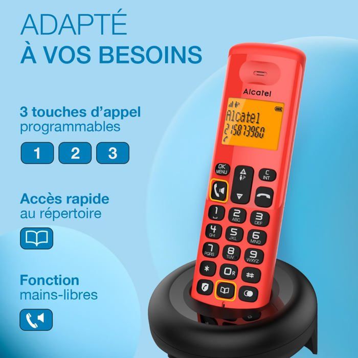 Téléphone fixe sans fil - SWROSE -ALCATEL E260 - Téléphone DECT, Design ...