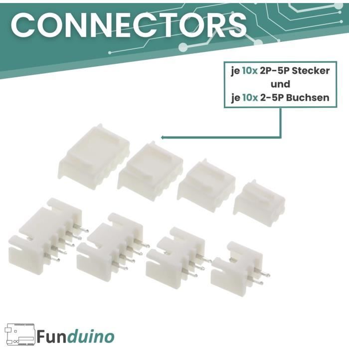 FUNDUINO JST XH2.54 Kit de connecteurs 230 pièces 2P 3P 4P 5P 2,54 mm.[Z1727] - Cdiscount Bricolage