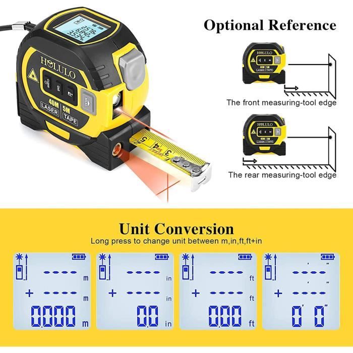 Mètre Laser Numérique 3 in 1 avec ligne laser croisée, 131Ft Télémètre ...