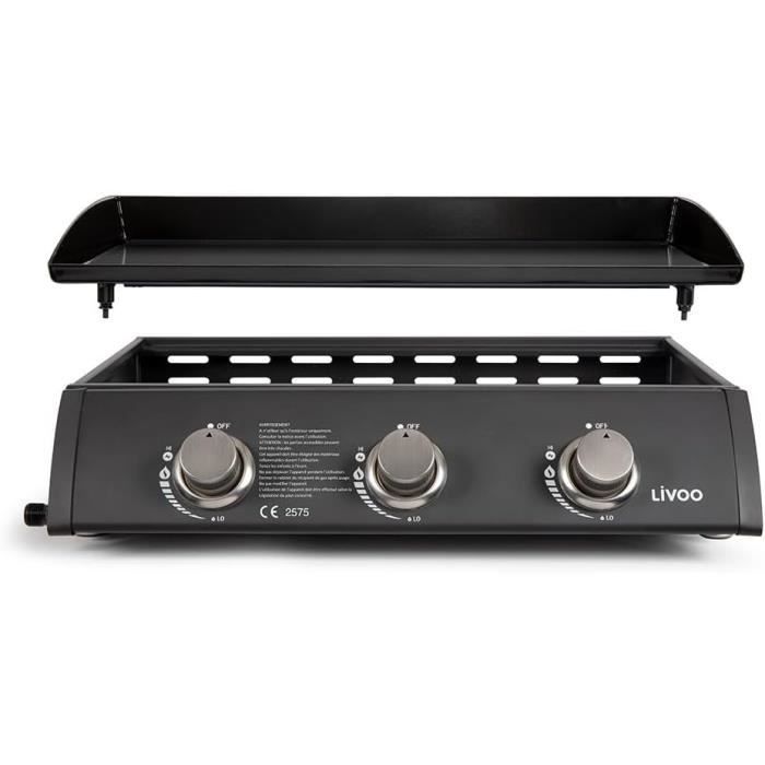 Livoo, Plancha au Gaz DOC277, Butane ou Propane, 3 Brûleurs de 7,5 kW, Grande Surface de Cuisson ...