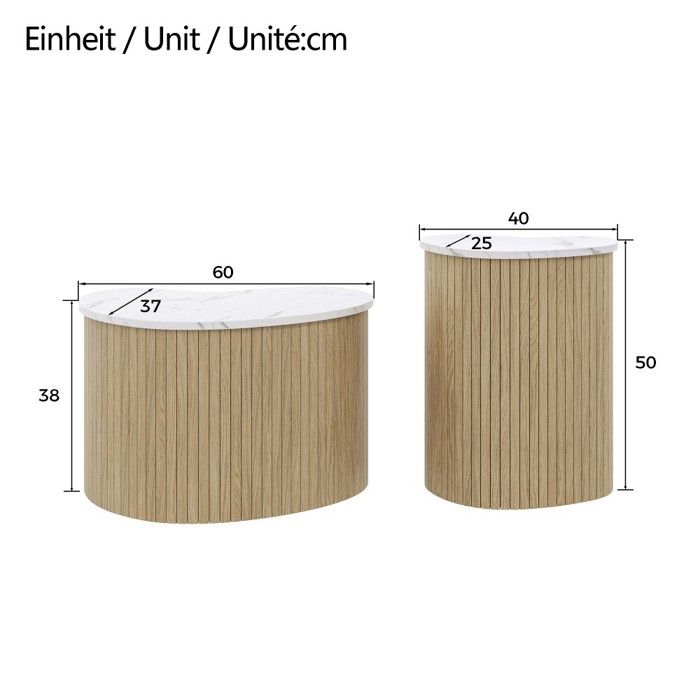 Tables Basses Empilables Naturel & Blanc 60x37x38 cm et 40x25x50 cm ...