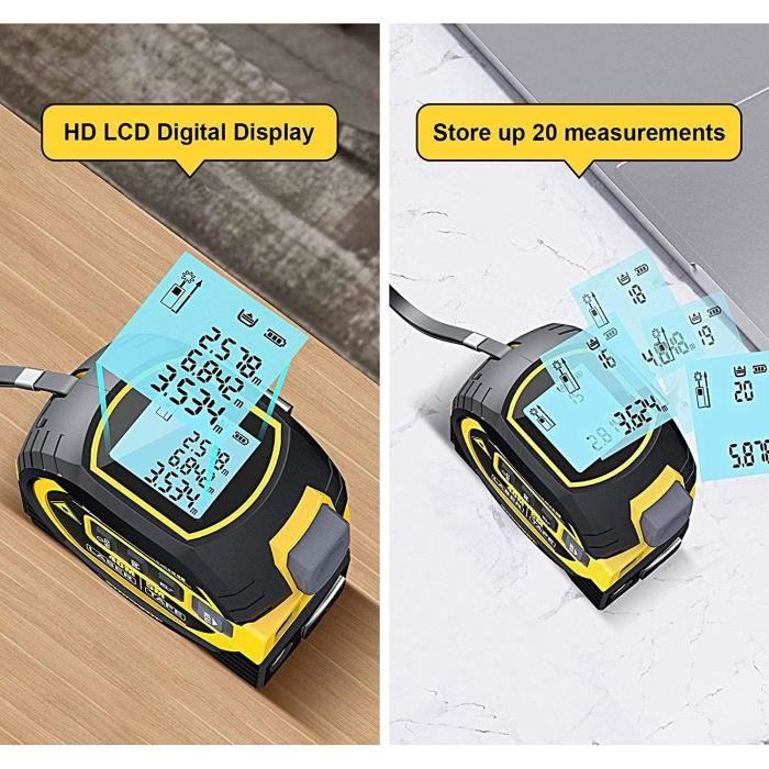 Mètre Laser Numérique 3 in 1 avec ligne laser croisée, 131Ft Télémètre ...