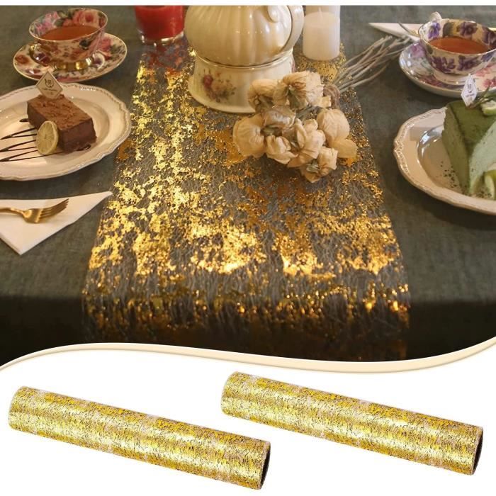 Chemin De Table Doré Filet Avec Feuille D'Or 2 Pcs Rouleau Tulle Chemin De Table Organza Filet ...