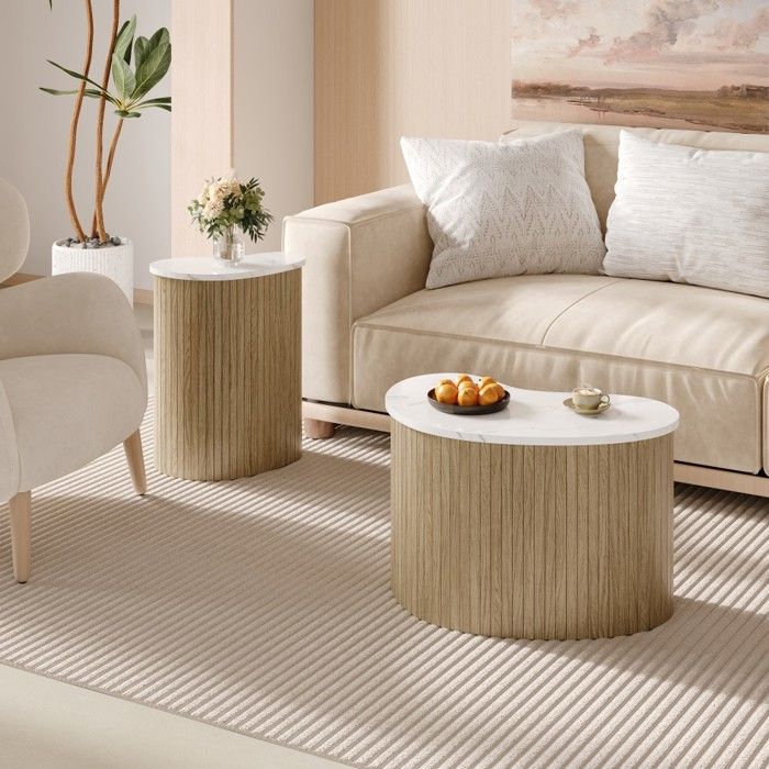 Tables Basses Empilables Naturel & Blanc 60x37x38 cm et 40x25x50 cm ...