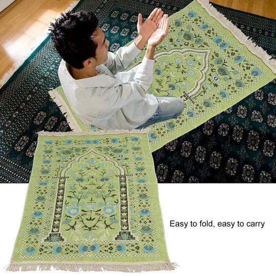 JIA Tapis de prière musulman portable exquis brodé design floral 110cm ...