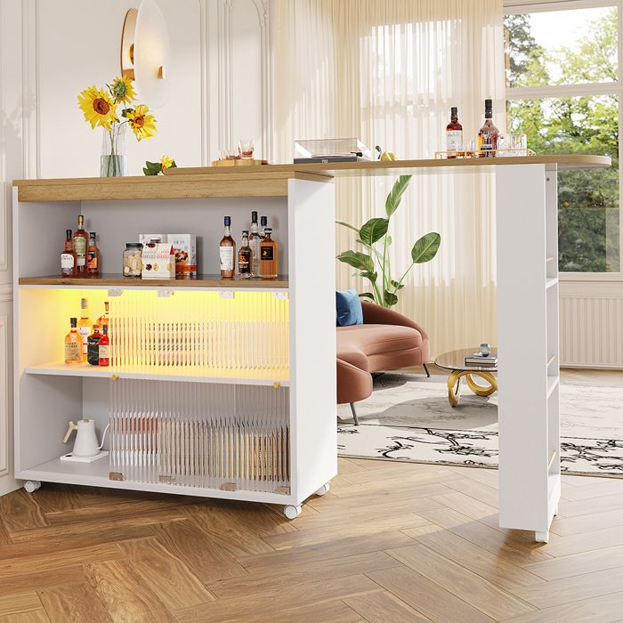 Buffet bas table de bar extensible avec rangement et LED Blanc ...