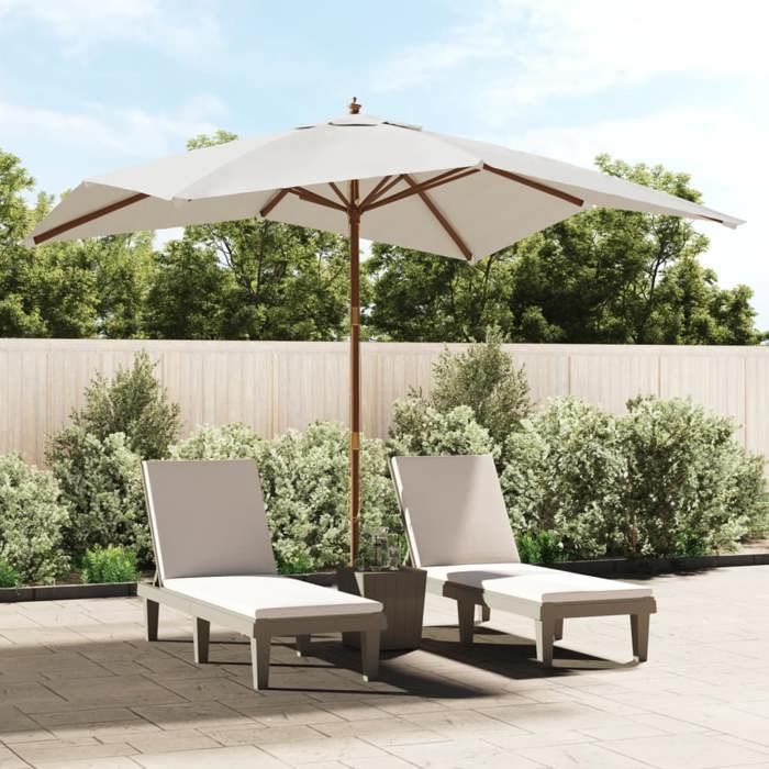 Parasol de Patio avec Mât en Bois Blanc Sable 300x300x273 cm Parasol d ...