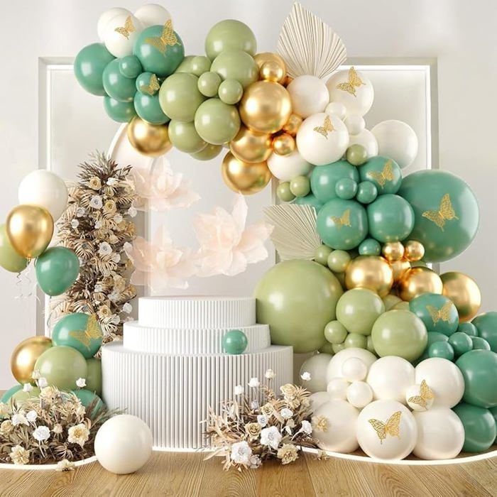 Kit Arche Ballon Vert Et Or avec Autocollants Papillon - 101pcs ...