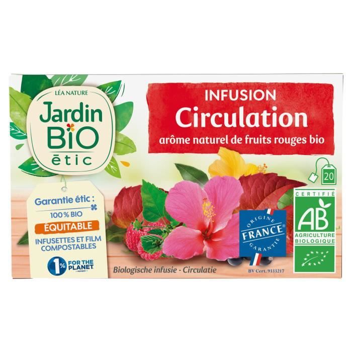LOT DE 4 - JARDIN BIO ETIC - Infusion Circulation Bio Fruits Rouges - boîte de 20 sachets ...