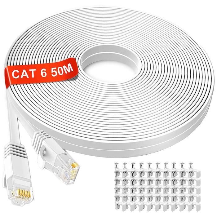 Cable Ethernet 50m, Cat 6 Cable RJ45 50m Plat Haut Débit Fibre Cable ...