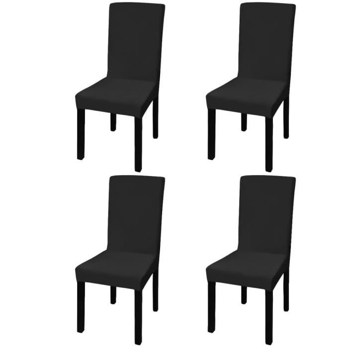 Housse de chaise droite extensible 4 pcs noir LIN557538 - Cdiscount Maison