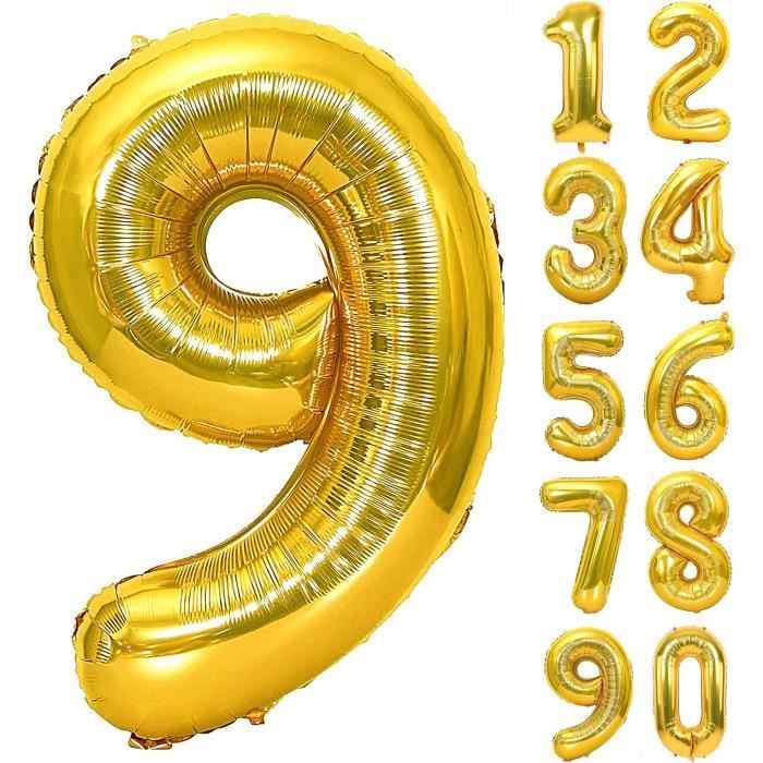 Ballon Numéro 9 Or (102 Cm), Ballons Anniversaire 9 Ans, Chiffres ...
