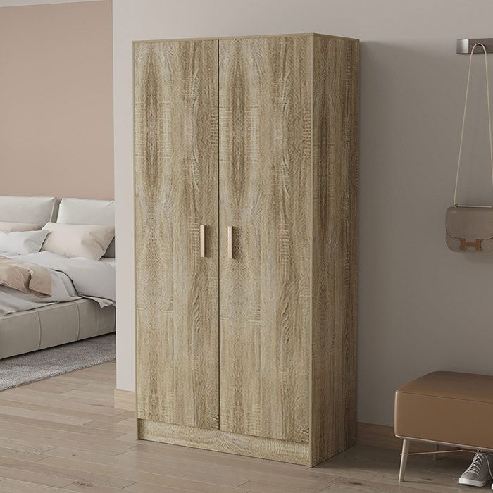 Armoire de rangement - ROUSSEAU - Stacy - 2 portes - Brun - Aspect bois ...