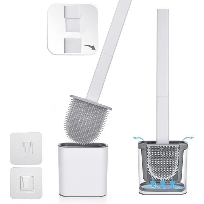 Kigniote Brosse WC en silicone avec support à séchage rapide, blanc, montage mural pour salle de ...