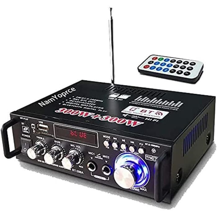 300W+300W Amplificateur Audio De Son 12V- 220V LCD 2CH HiFi Audio Stéréo stéréo BT FM Radio ...
