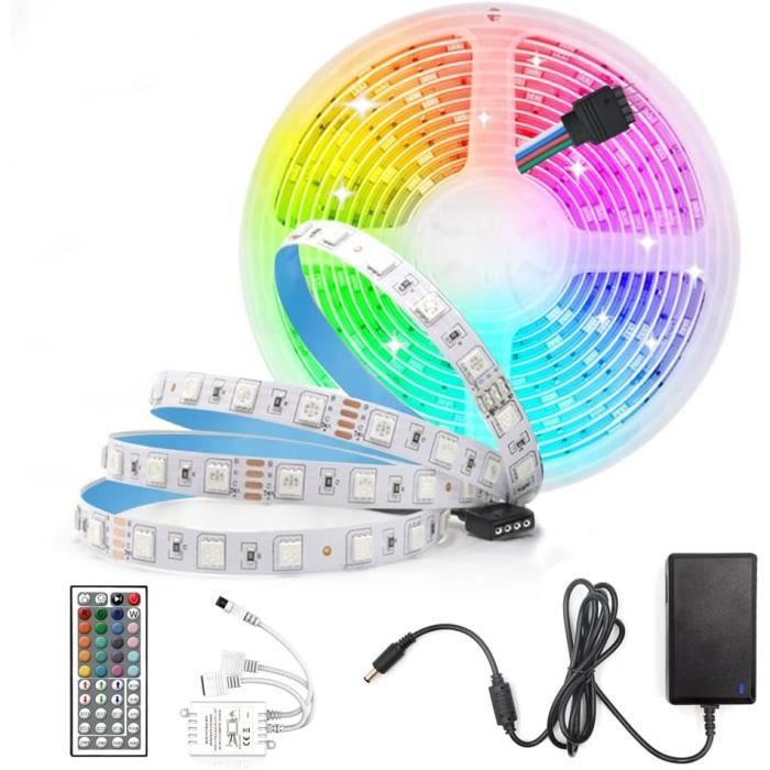 24V Ruban Led 5M Rvb Avec Télécommande À 44 Touches Et Tranformateur, 5050 300 Leds Bande Led ...