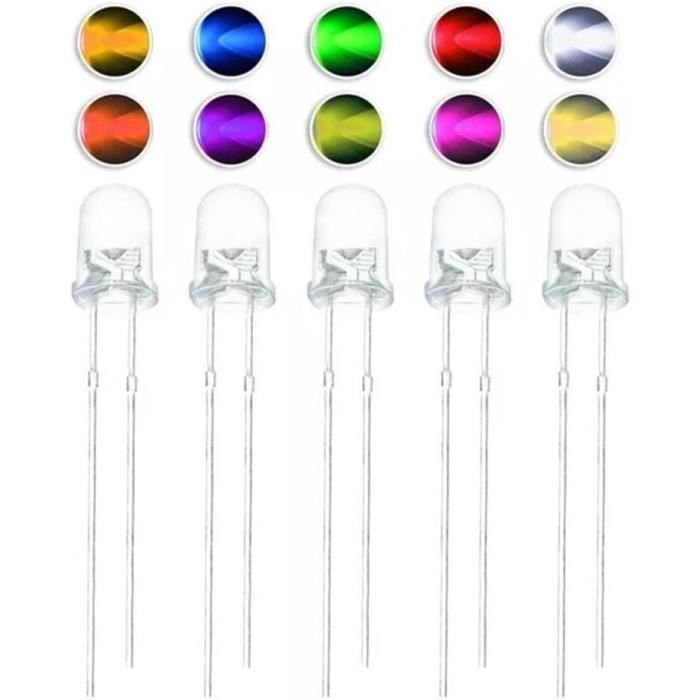 100 Pièces 3Mm Diode Led 3Mm Kit Assorti Blanc Vert Rouge Bleu Jaune ...