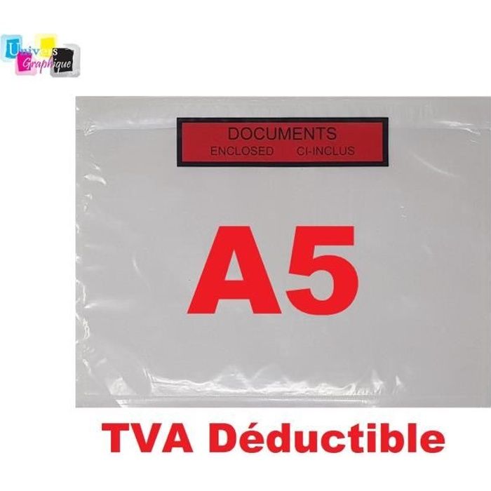 100 Pochettes porte document ci-inclus format A5 (feuille A4 plié en 2 ...