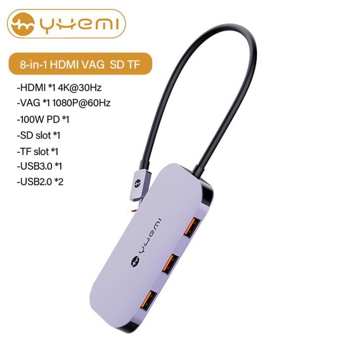 Xiaomi YHEMI MC808 HUB 8 in 1 Type-C HUB,USB3.0/USB2.0*2/TF/SD/100W PD ...