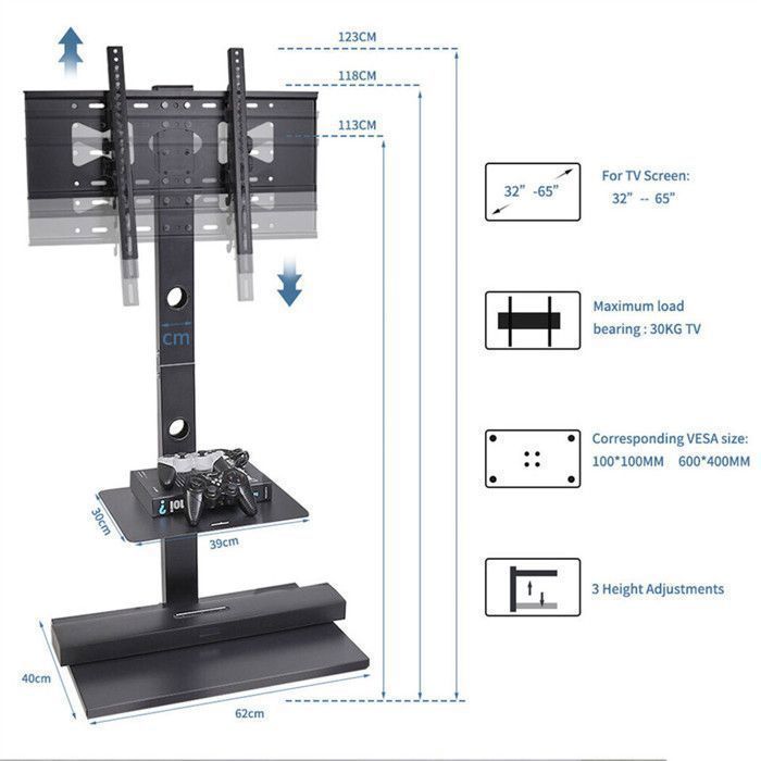 Support TV sur pied - Pied TV pour Écrans Plats de 32-65 Pouces ...