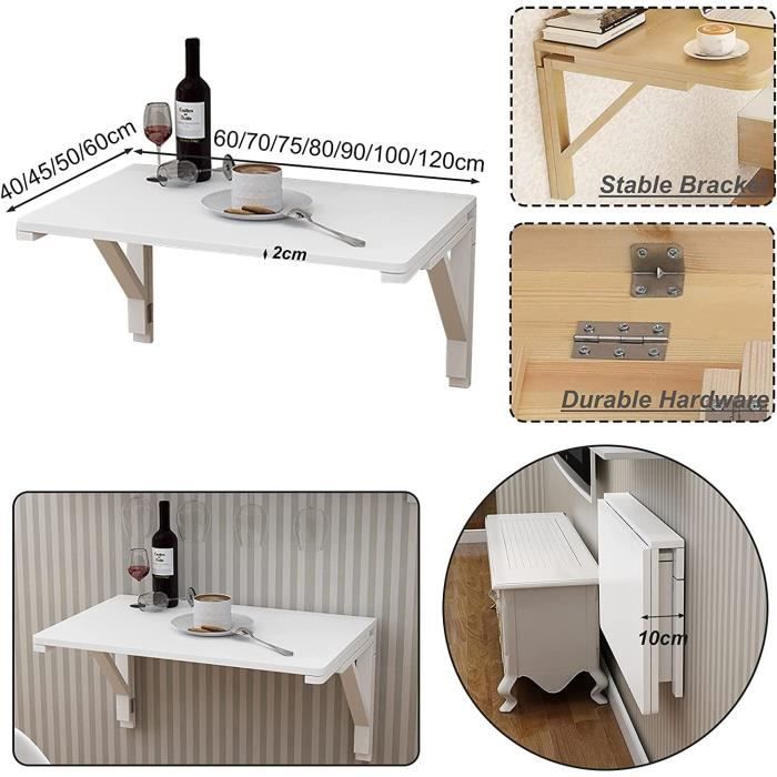 Table Pliante Murale, Table Rabattable, Bois Blanc | Bureaux ...
