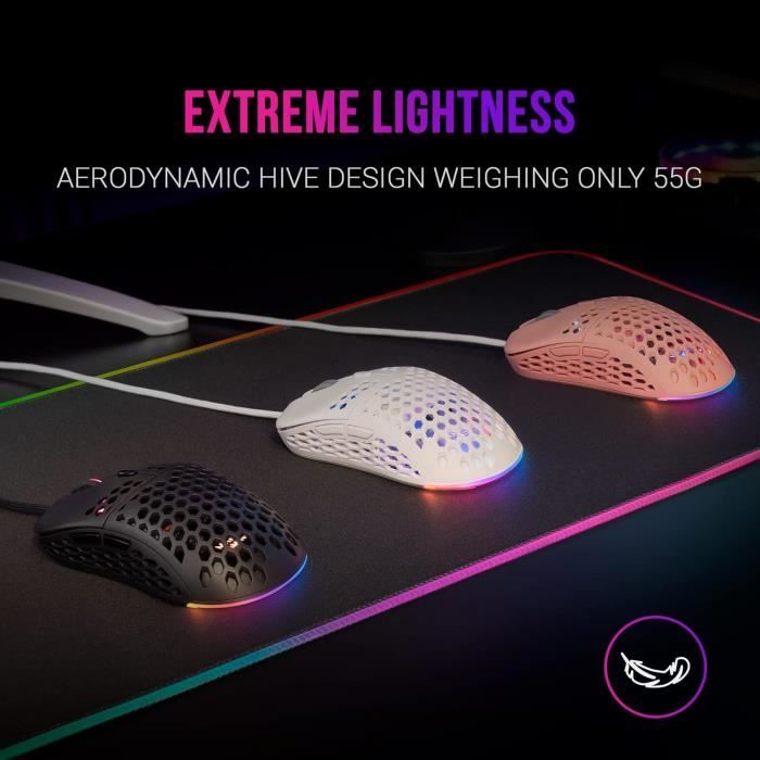 Filaire Mm55W Blanc, Souris Gaming Rgb Chroma, Ultra-Légère 55G, 12800 ...