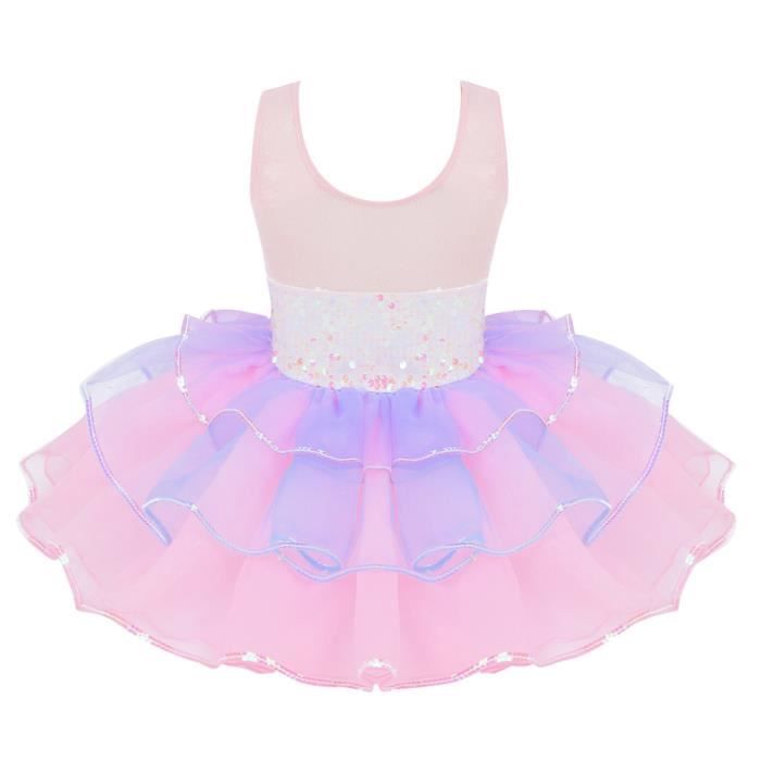 Yizyif Enfant Fille Robe Danse Classique Paillette Tutu Justaucorps