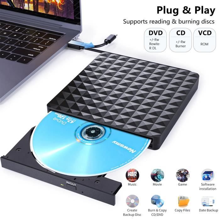 Lecteur DVD Externe - PRUMYA - RW CD - USB 3.0 - Compatible Windows et ...