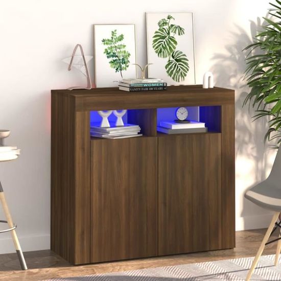 MSA Buffet avec lumières LED Chêne marron 80x35x75 cm 7063372703941 ...
