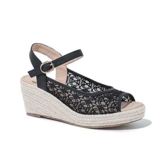 Sandale Femme À Talon compensé Dentelle Bout ouvert Confortable été ...