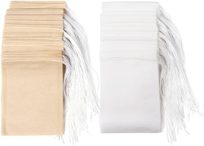 Lot de 200 sachets à thé jetables avec cordon de serrage, sachets de thé pour thé en vrac (6 x 8 ...
