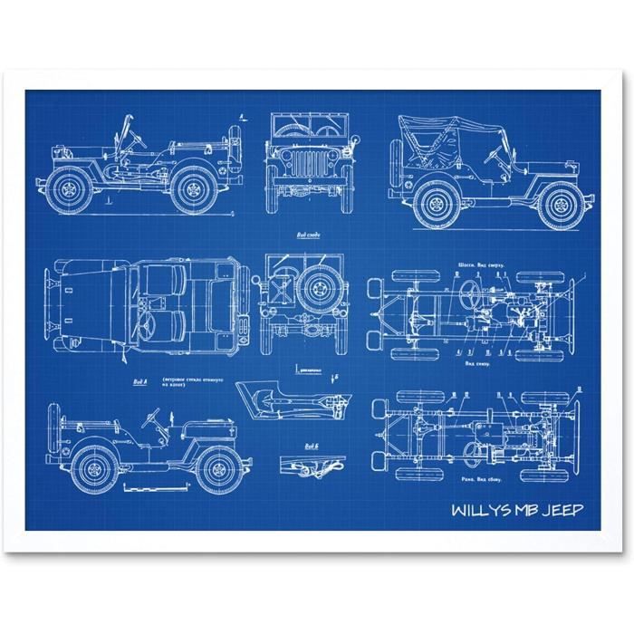 Willys Mb Us Military Jeep Vehicle Blueprint Plan Art Print Framed ...