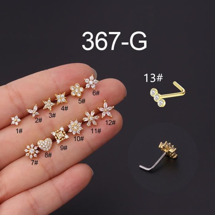 Clou de nez en forme de fleur en cristal en acier inoxydable Cz anneau ...