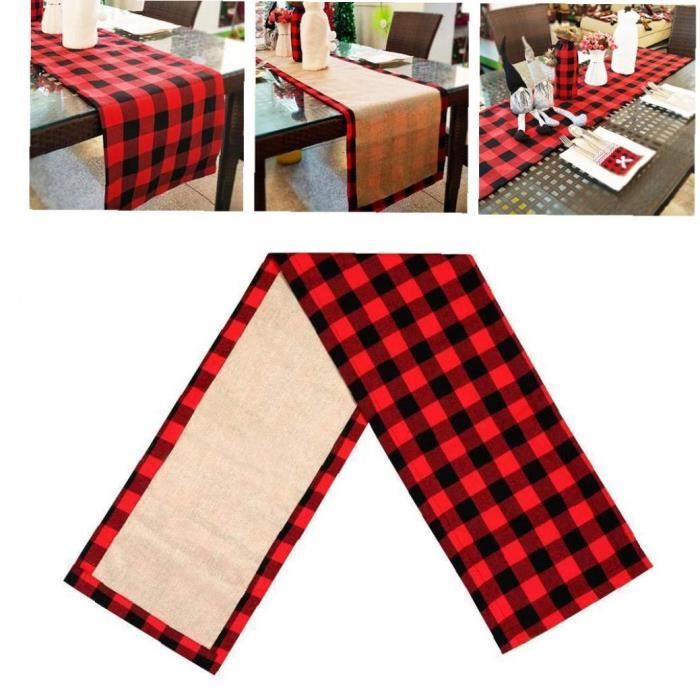 Hemore Runner de table de lin Plaid Tableau de table Tableau Chaise ...
