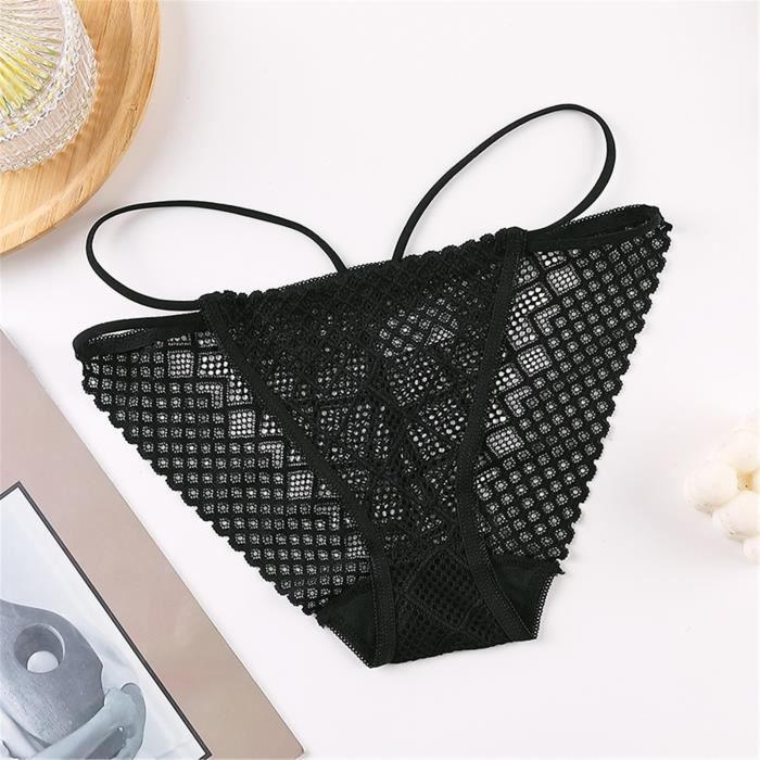 String Tanga pour Femme Lady Sexy-Dentelle Taille Basse Noir Noir ...