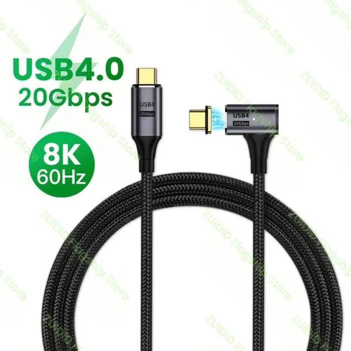 Câble magnétique USB 4.0 20Gbps PD 100W 5A,charge rapide,Type C à Type ...