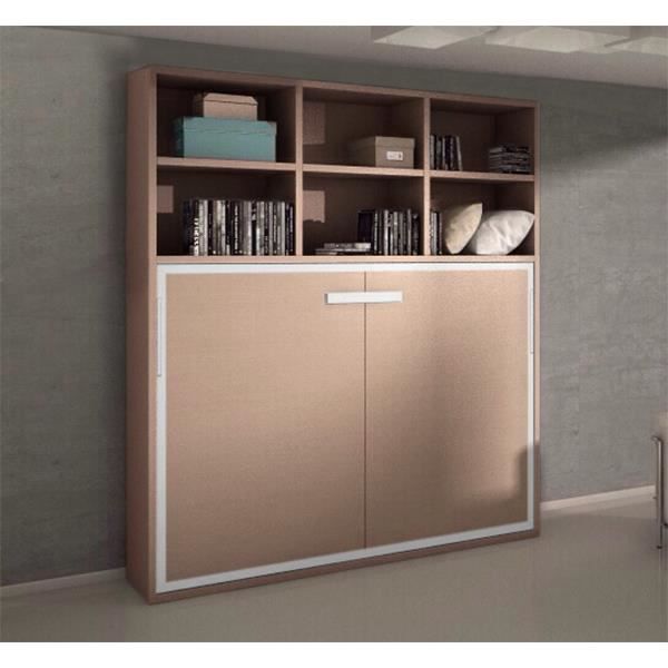 Lit escamotable JOY 140x200 Chêne Clair Etagères - Cdiscount Maison