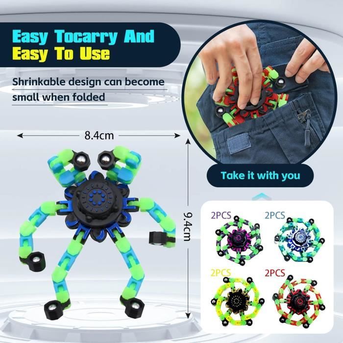 Pack De 8 Fidget Spinners, Diy Transformable Chain Robot Finger Spinner ...