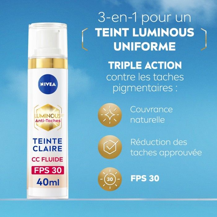 CC fluide crème visage anti-taches teinte Claire FPS30 LUMINOUS630 ...
