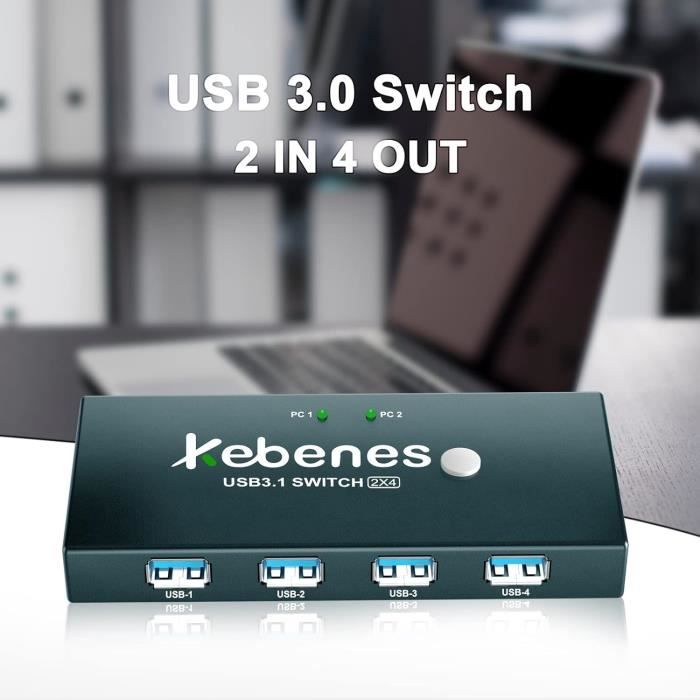 Switch Usb 3.0 2 In 4 Out, Avec 4 Ports Commutateur Kvm Usb Pour 2 Pc Usb Kvm Switch, Pour Clés ...