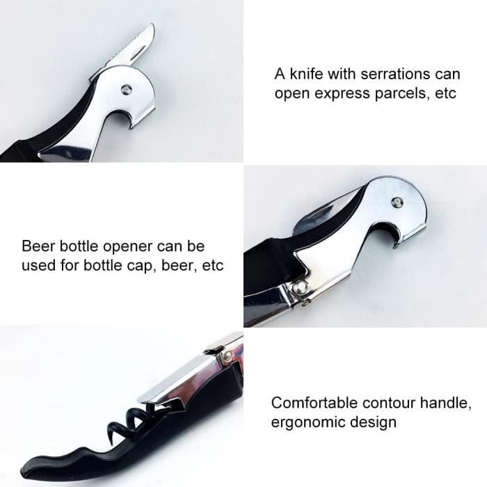 Ouvre Bouteille en Acier Inoxydable,Tire-Bouchon Professionnel,Ouvre-Bouteille à Double Levier ...