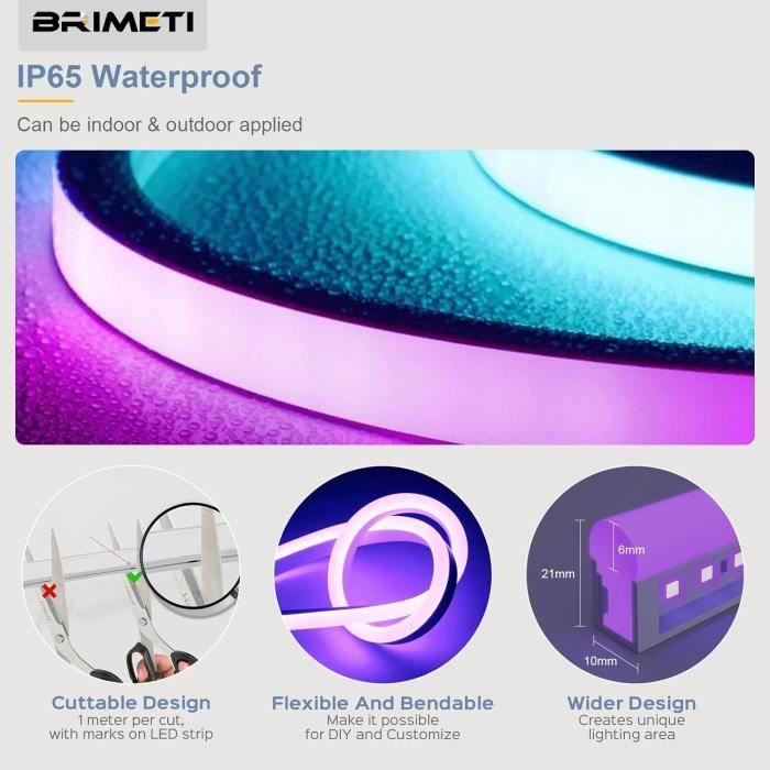 Rgb Ruban Led Néon 30M Smart Wifi Bande Ip65 Étanche 220V Tube Led ...